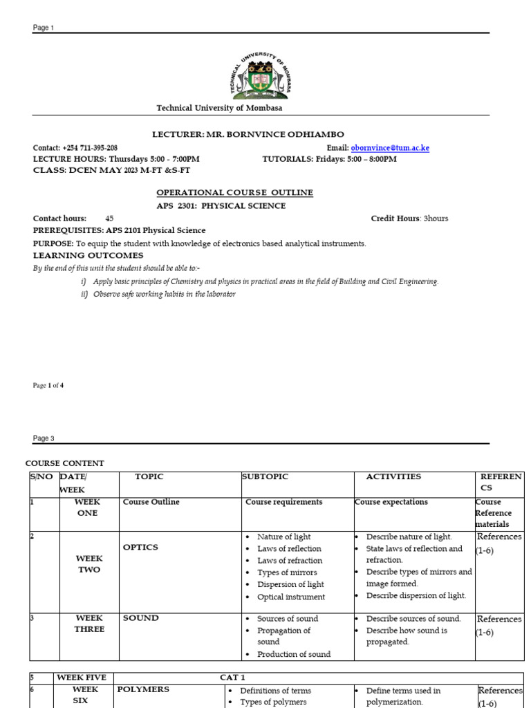 Session 00 Physical Science Course Outline | PDF