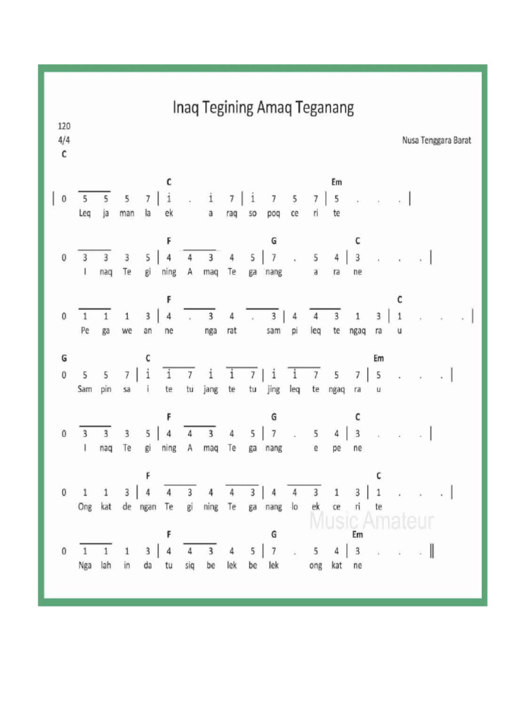 Note Lagu Inaq Tegining | PDF
