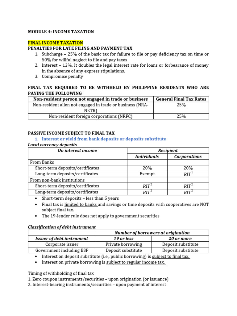 Summary of Final Income Tax | PDF | Dividend | Taxes
