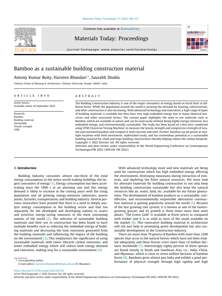 Bamboo As A Sustainable Building Construction Material | PDF
