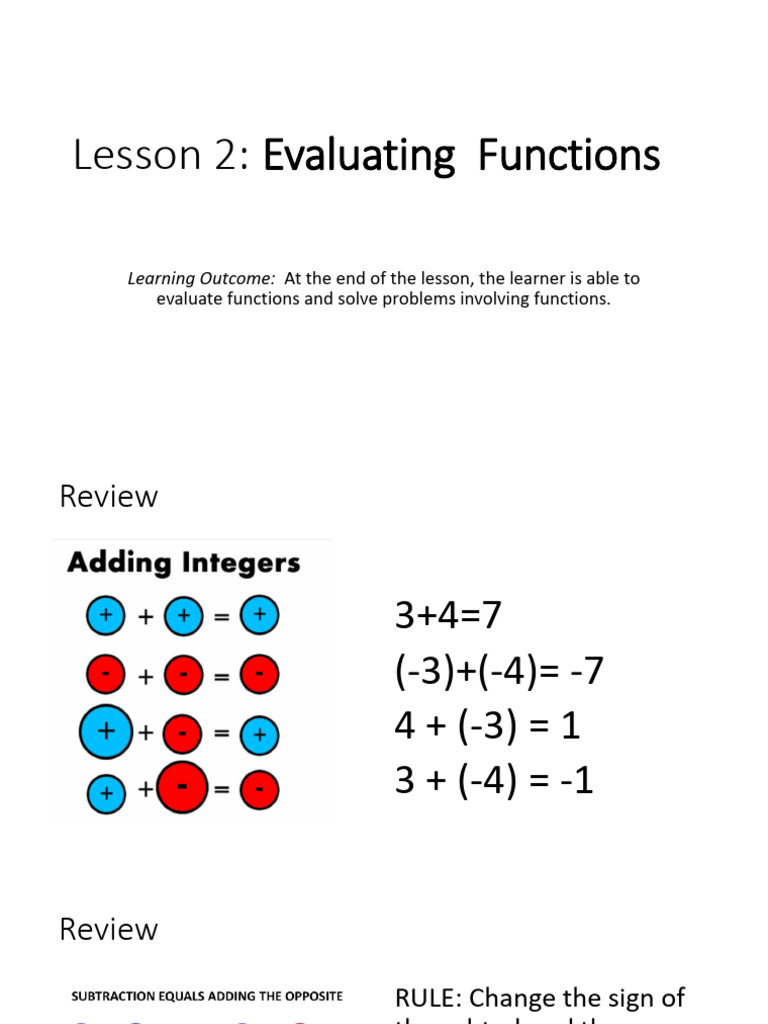 Lesson 2 Evaluating Functions Pdf Download Free Pdf Subtraction Mathematics