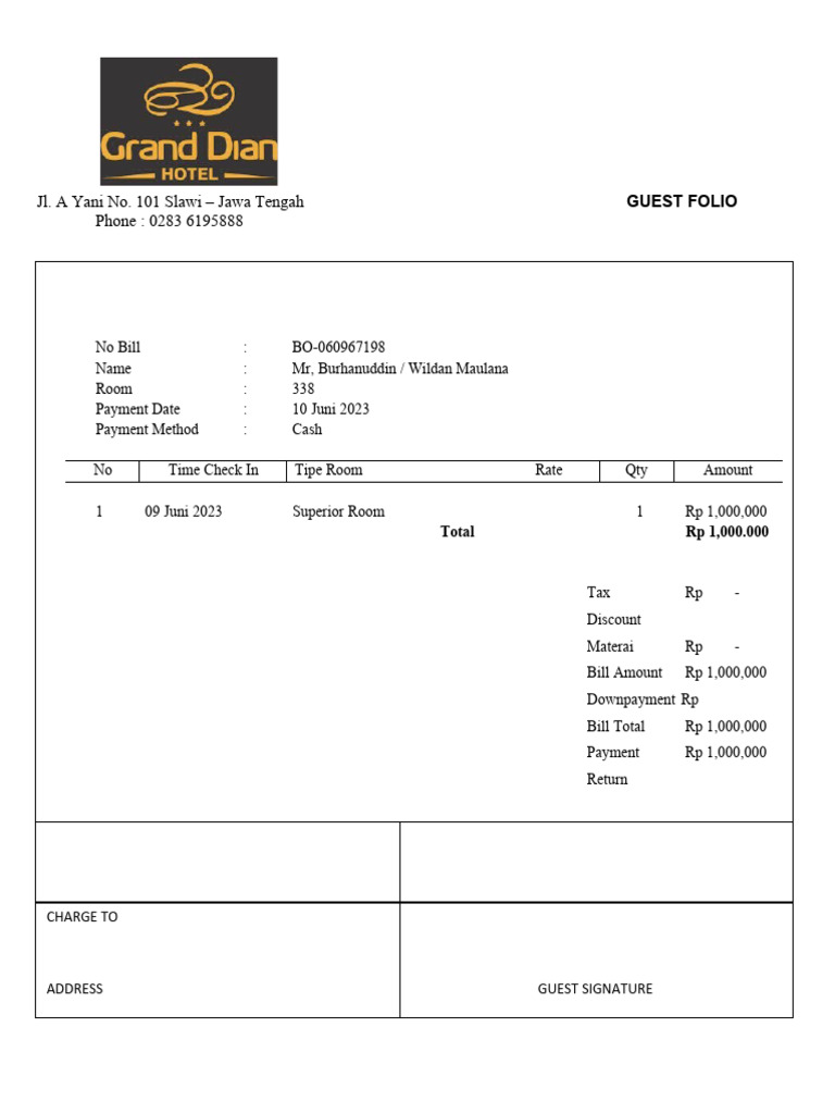 Bill Hotel Dian Slawi Tegal 9-10 Juni Meidya (2) | PDF