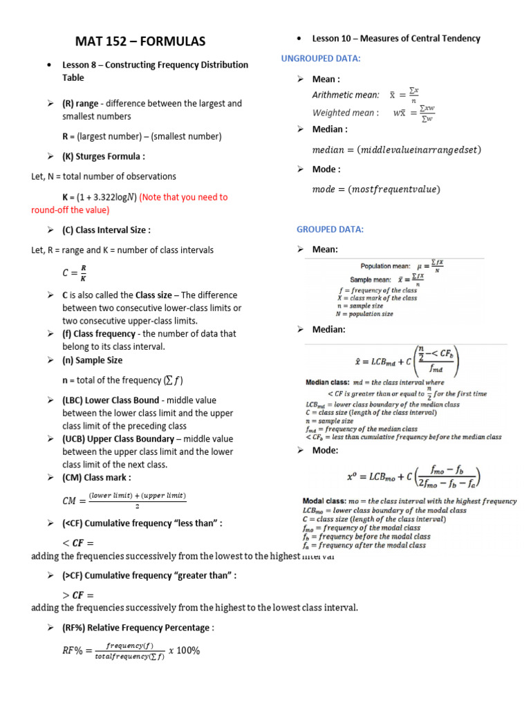 MAT-152-Formulas P2 Exam | PDF