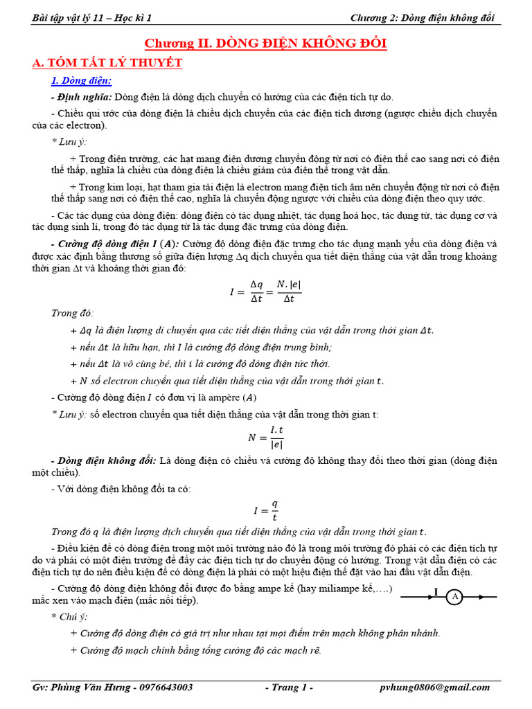 Vat Ly 11 Chuong 2 - Tom Tat Ly Thuyet | PDF