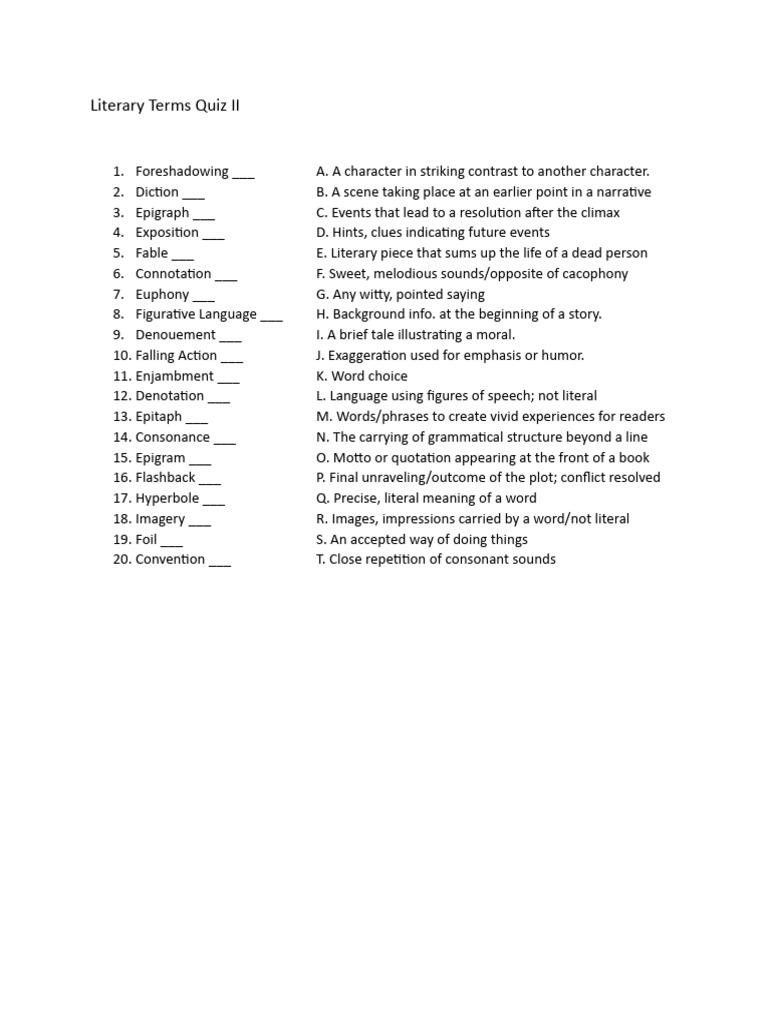 Literary Terms Quiz for Students | PDF | General Fiction