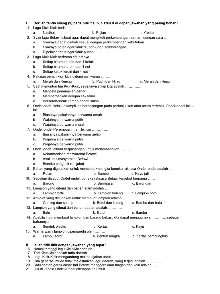 Latihan Soal PTS PLBJ Kelas 3 | PDF