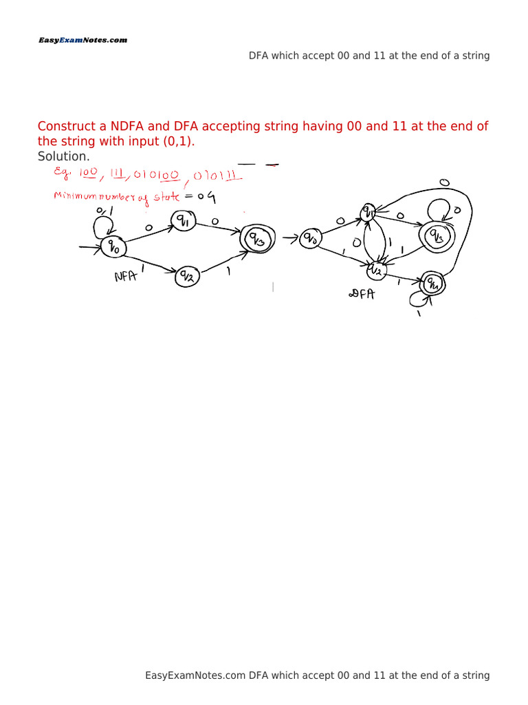 DFA Which Accept 00 and 11 at The End of A String | PDF | Teaching ...