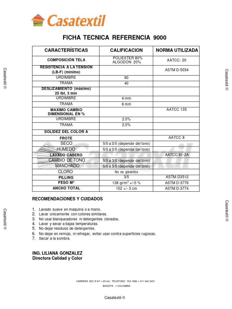 Ficha Tecnica Tela Lino 9000 Casatextil Compressed | PDF | Textiles