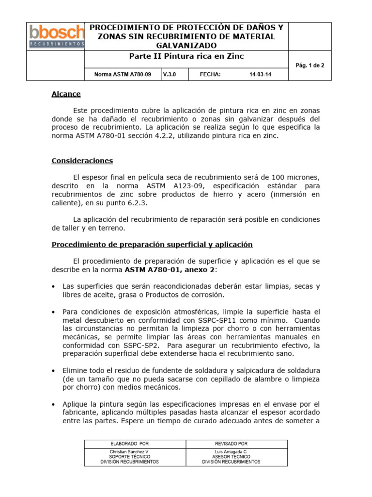 Procedimiento de Protección Zonas Descubiertas ASTM A780 3 | PDF ...