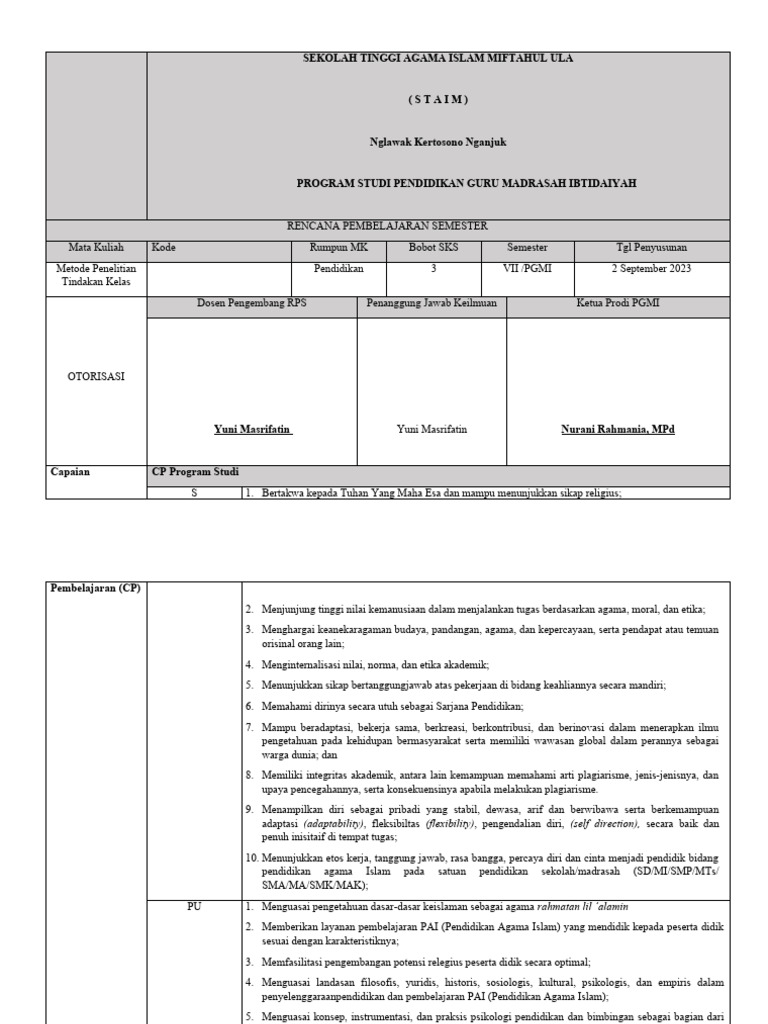PAI-RPS Penelitian Tindakan Kelas Revisi | PDF | Karier & Perkembangan