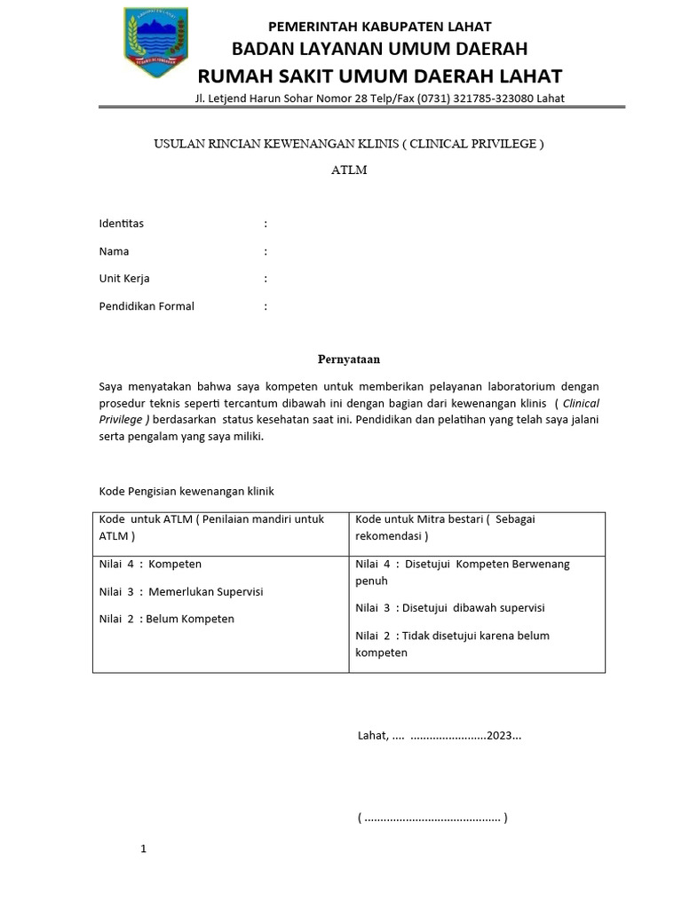 Usulan Kewenangan Klinis ATLM Lahat | PDF | Teknologi & Rekayasa
