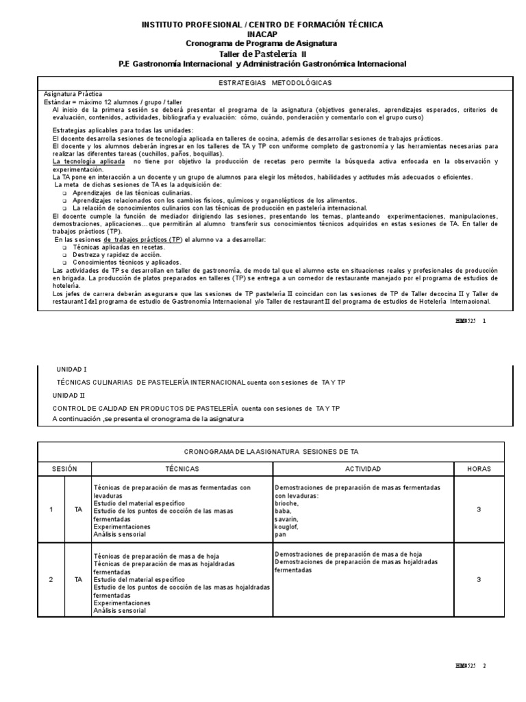 Taller de Pasteler A II HM0525 | PDF | Postres | Evaluación
