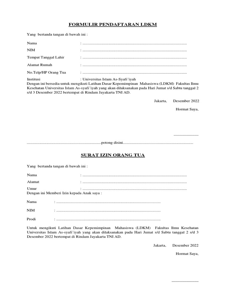 Formulir LDKM FIKes UIA 2022 | PDF