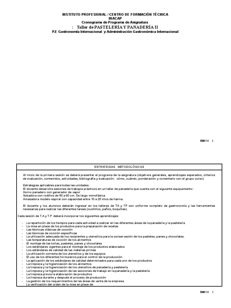 Taller Pasteler A y Panader A II HM0533 | PDF | Panadería | Panes