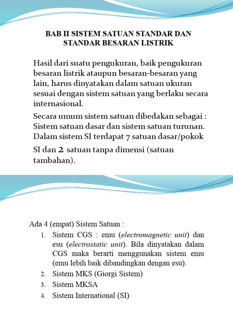 Bab II Sistem Satuan Standard Dan Satuan Besaran Listrik | PDF
