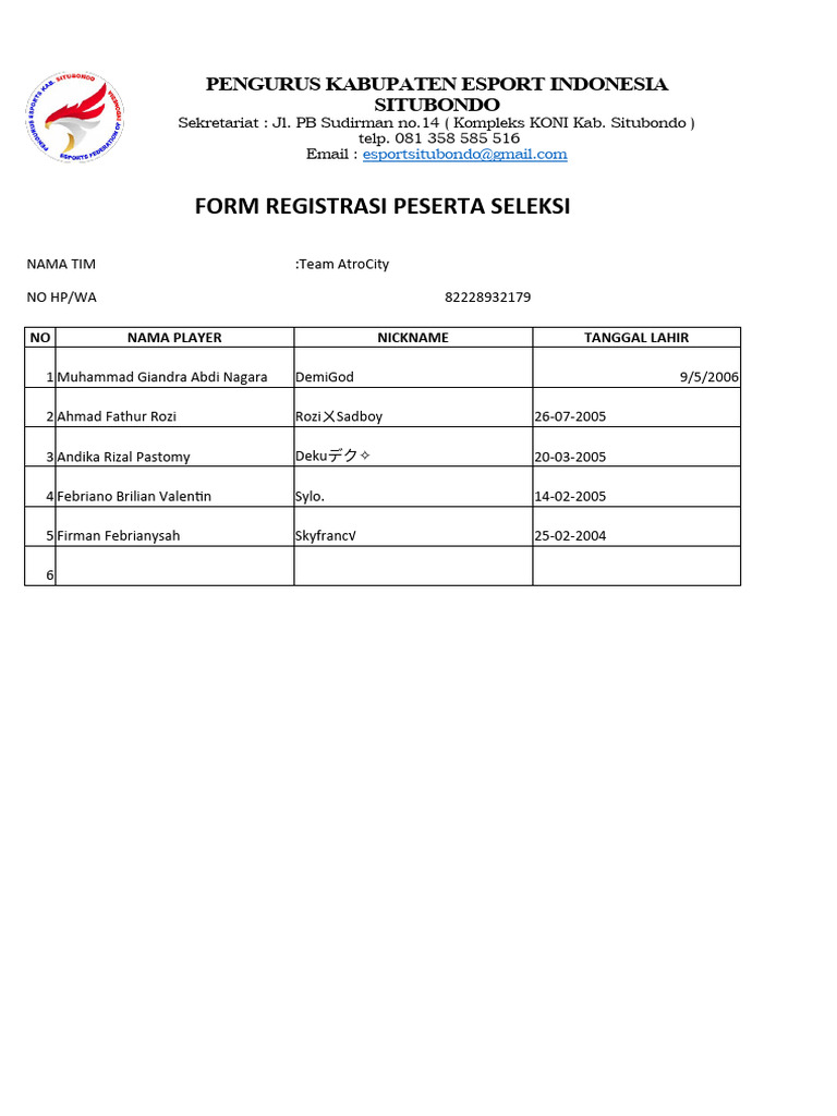 Form Registrasi Ulang | PDF