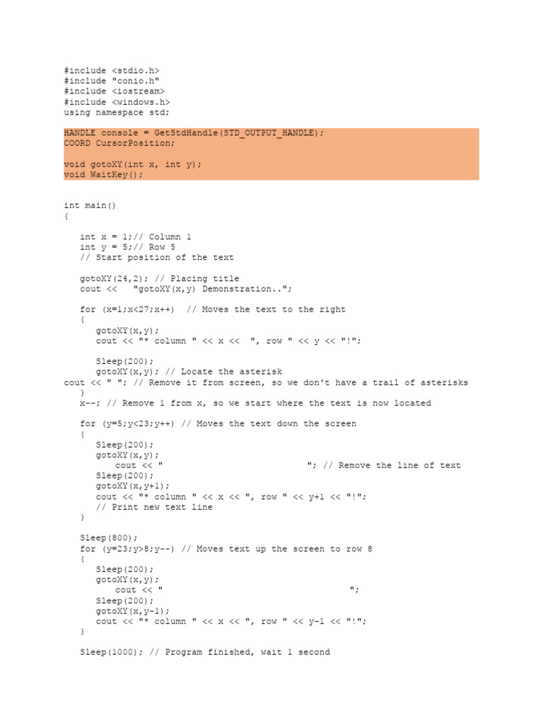 GotoXY Code | PDF