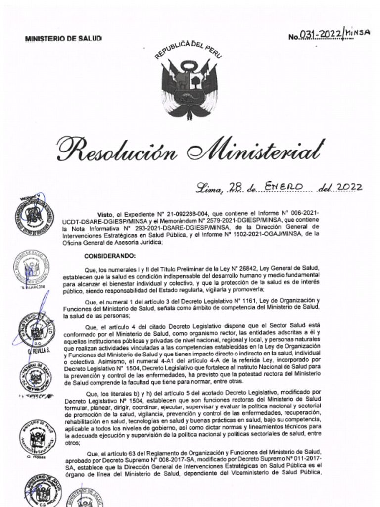 Resolución Ministerial #031-2022-MINSA | PDF