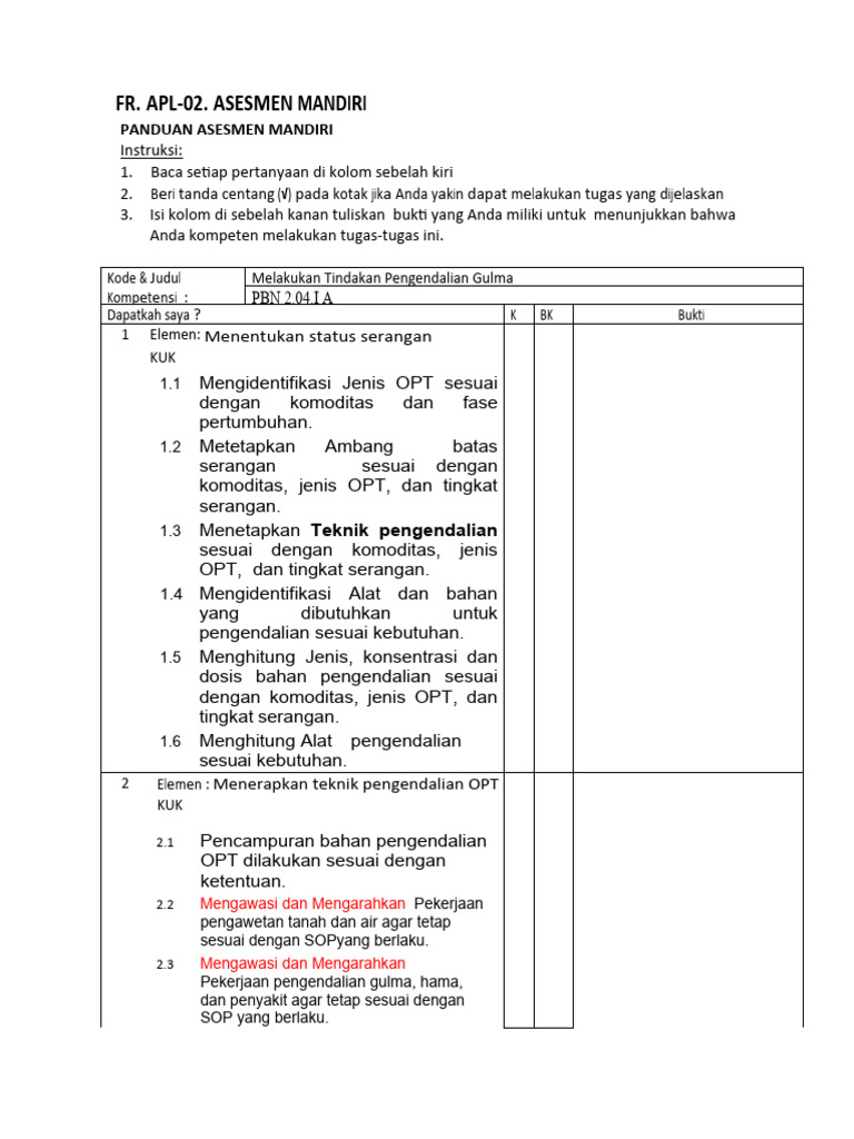 Fr. Apl.02 Penilaian Mandiri-Ok | PDF
