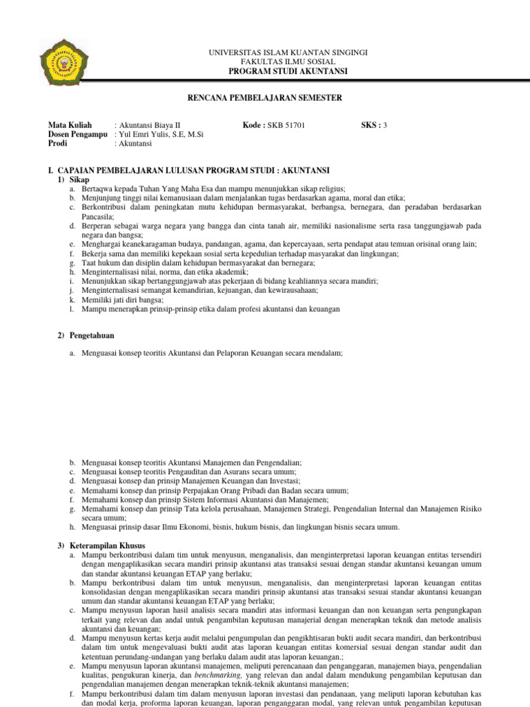 Rps Akuntansi Biaya II | PDF