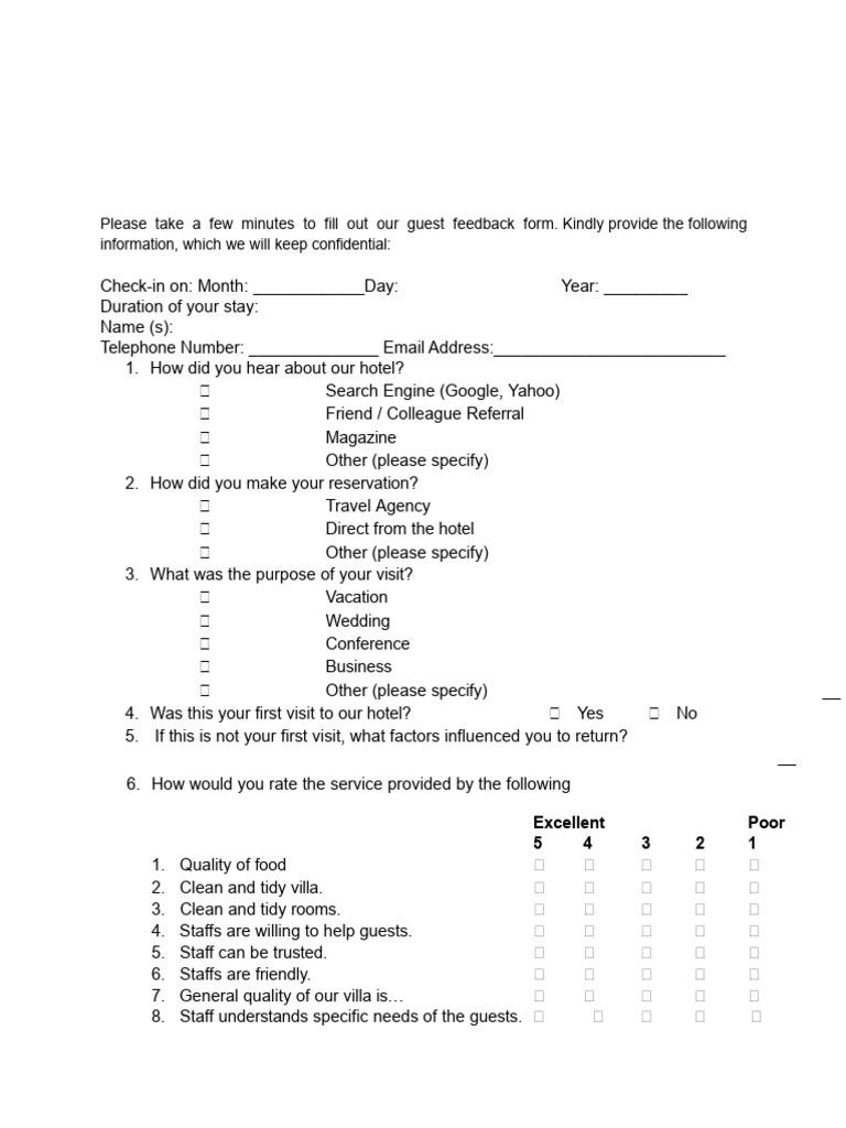 Guest Feedback Form for Hotel Stay | PDF