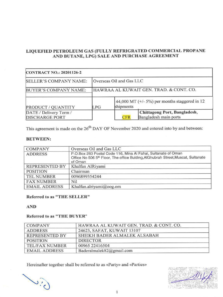 LPG Contract AGREEMENT HAWRAA OVERSEAS OIL | PDF