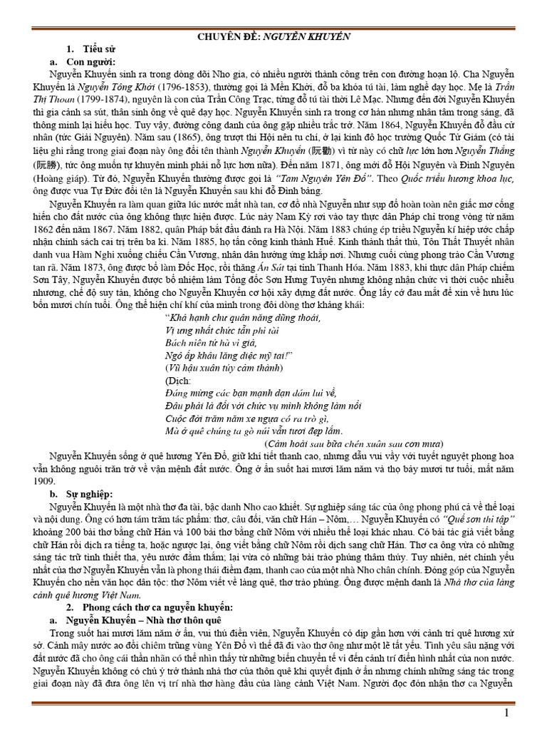 Chuyen de Nguyen Khuyen | PDF