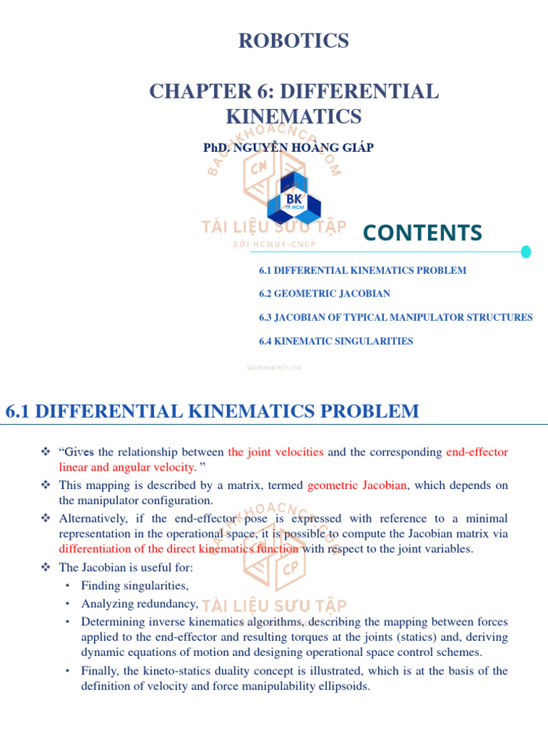 NHG Lecture Robotics 6 Differential Kinematics | PDF