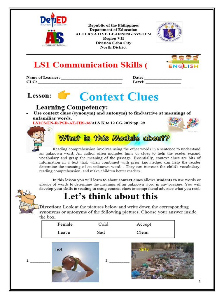 Understanding Context Clues in Reading | PDF | Vocabulary | Reading ...