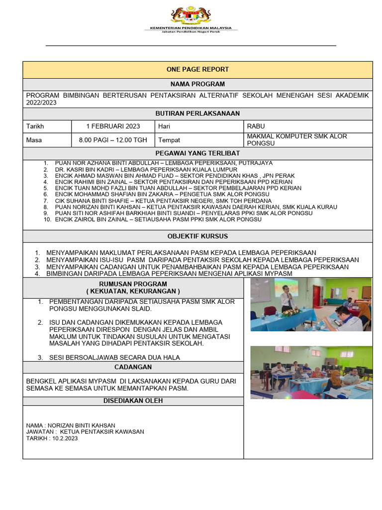 Format One Page Report (Opr) SPP JPN | PDF