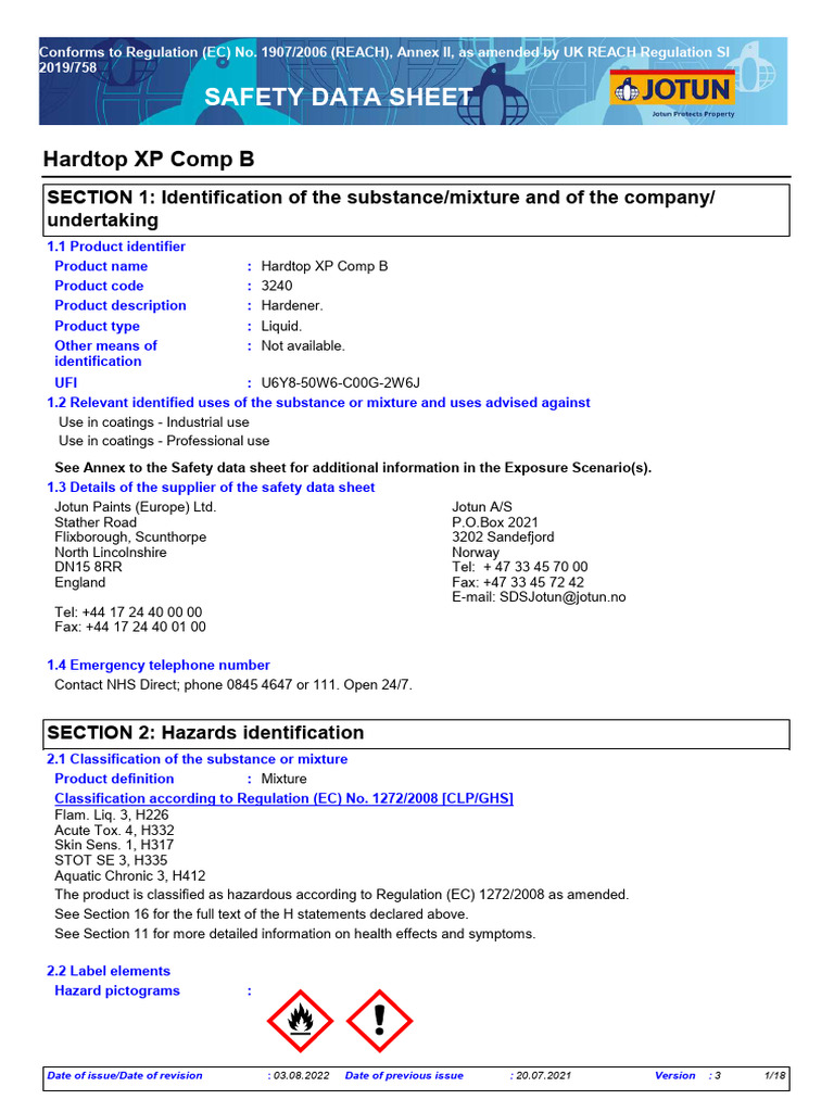 SDS 3240 Hardtop XP Comp B Euk GB | PDF