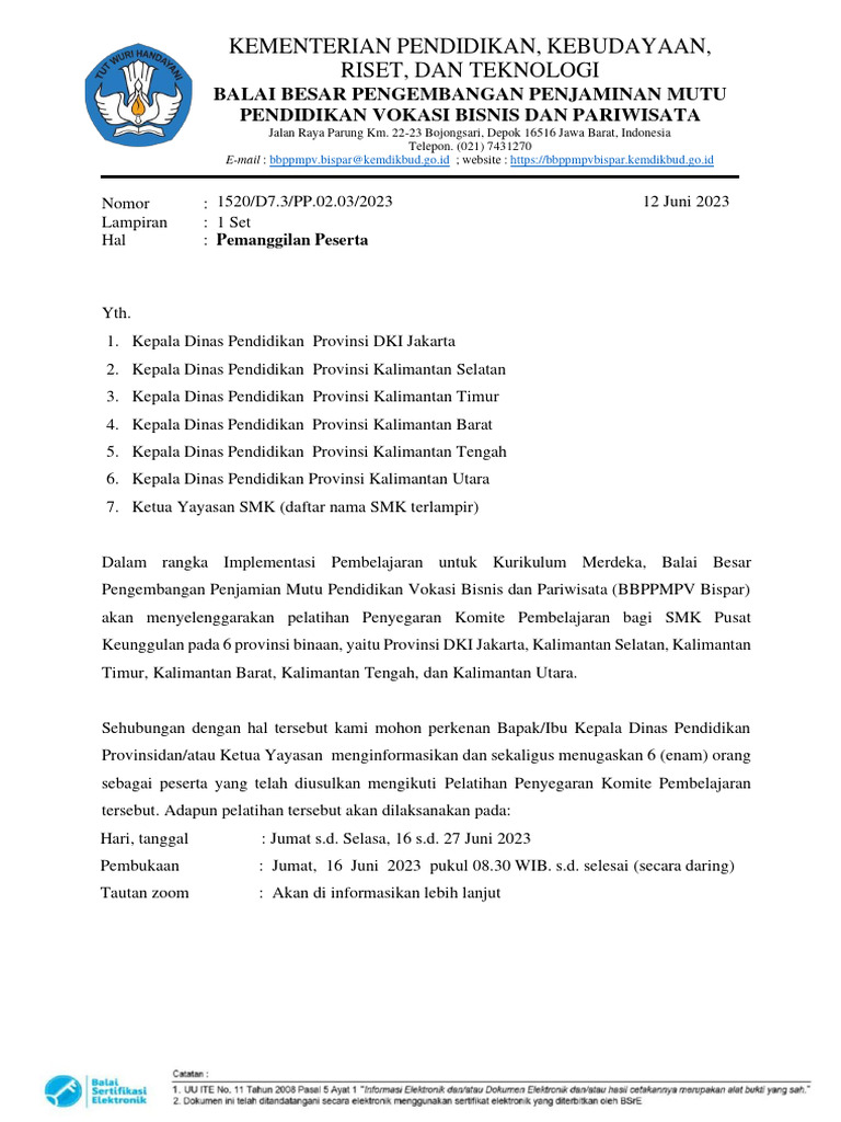 1520 - Pemanggilan Peserta Penyegaran PKP 2023 - Rev | PDF