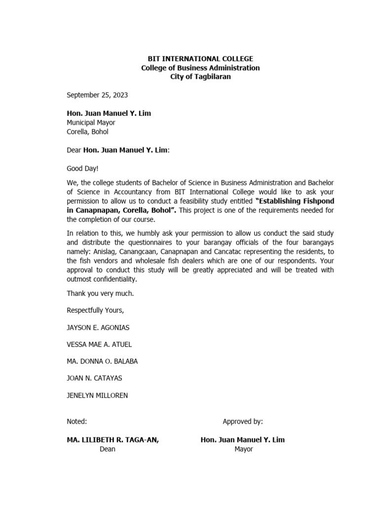 Letter For The Permission of Questionnaire Distribution | PDF