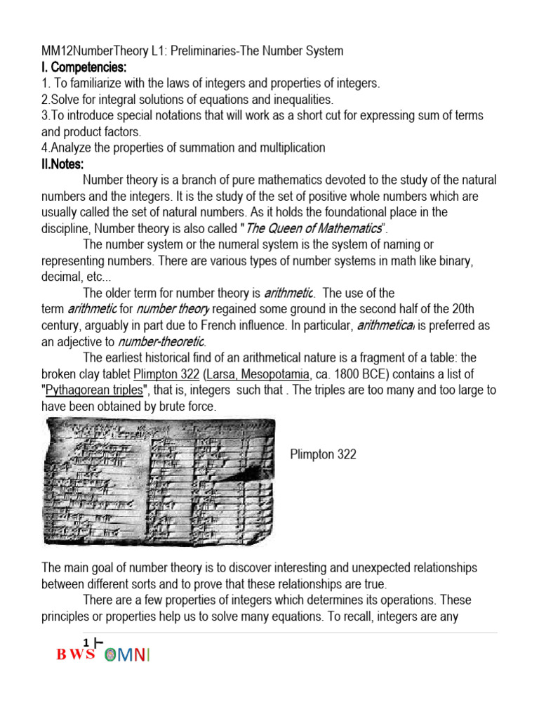 LESSON 1 Number Theory MODULE 1 1 | PDF