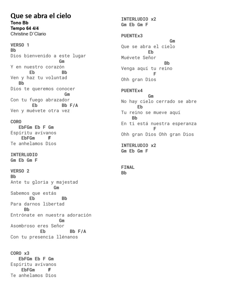 Que Se Abra El Cielo (Christine D Clario) | PDF