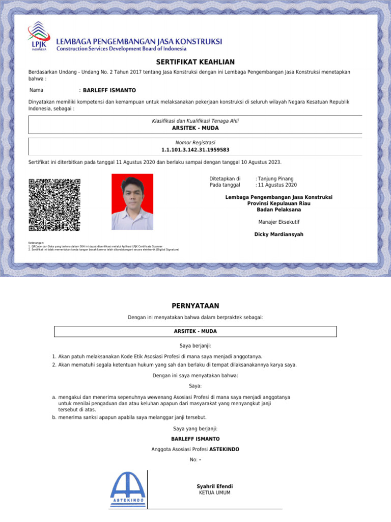 Data Umum-Dokumen Umum No 7 Data Sertifikat Keahlian (SKA) Arsitek ...