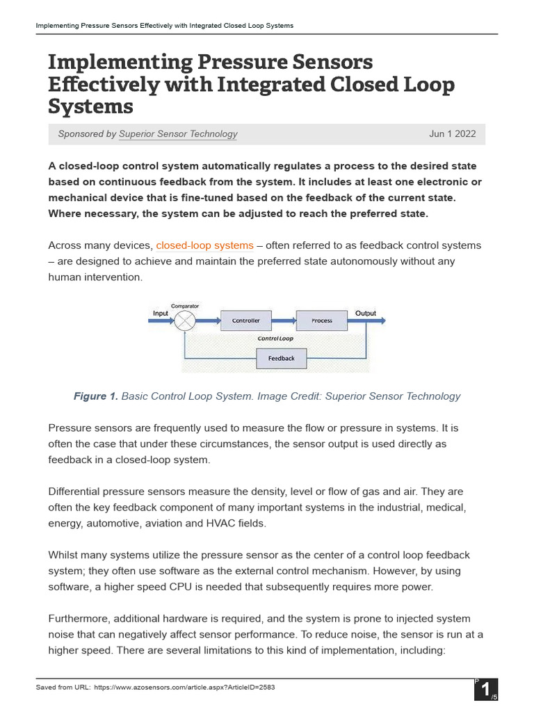 Implementing Pressure Sensors Effectively With Integrated Closed Loop Systems | PDF | Feedback ...