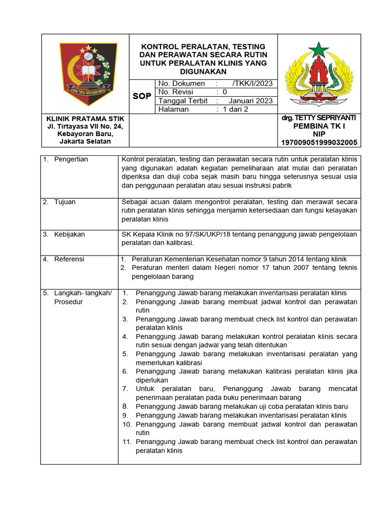 TKK 3 Ep 10 Sop Pemeliharaan | PDF