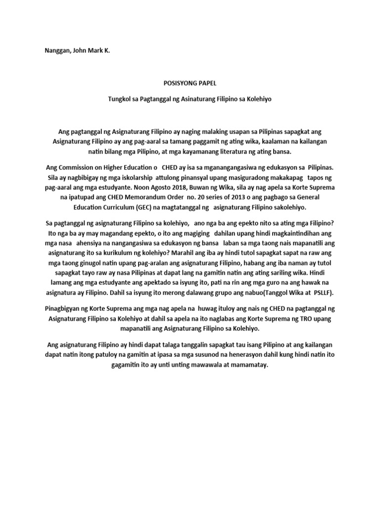 Posisyong Papel | PDF