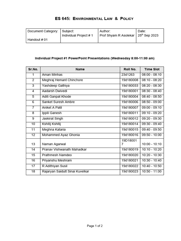 ES 645 Individual Project PPT TimeSlots | PDF