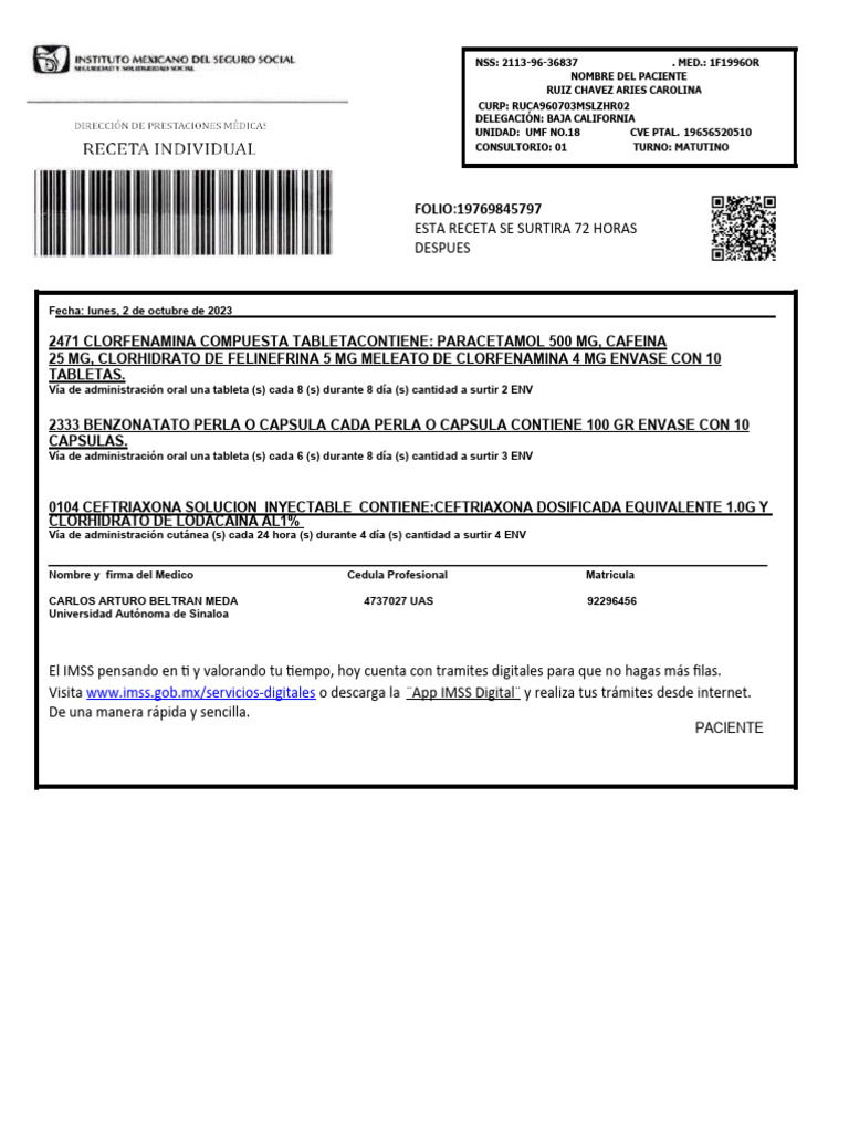 Receta Del Imss | PDF