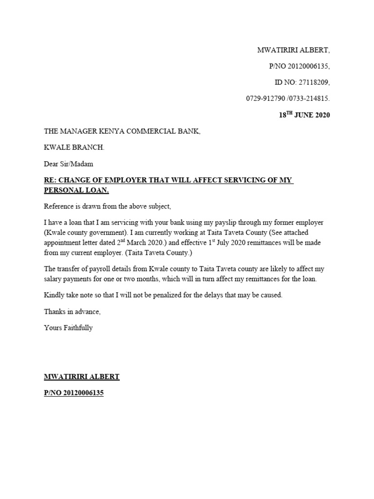 MWATIRIRI ALBERT KCB LETTER | PDF