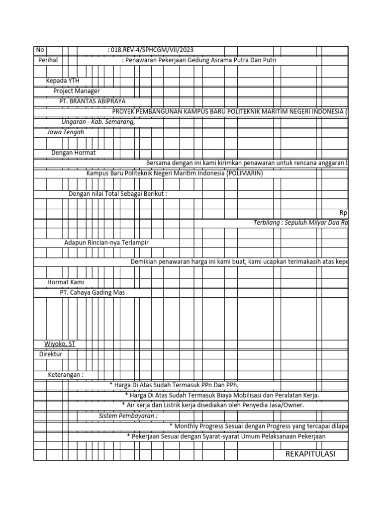 Boq Quotation Polimarin Brantas Rev-4 | PDF