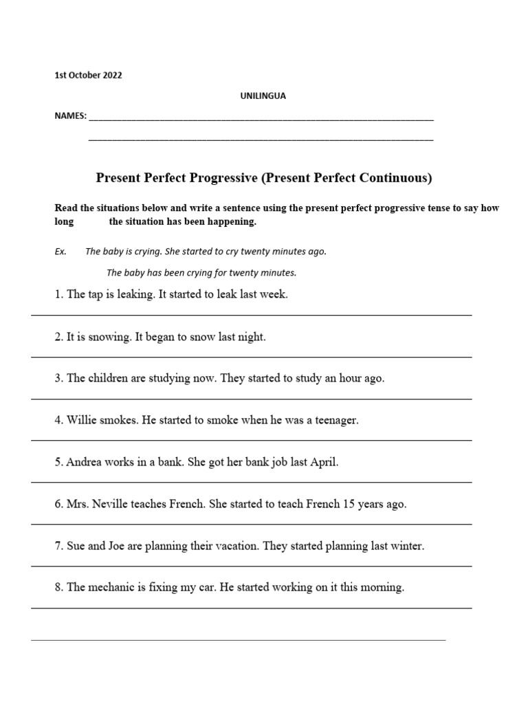 Unilingua Present Perfect Progressive | PDF