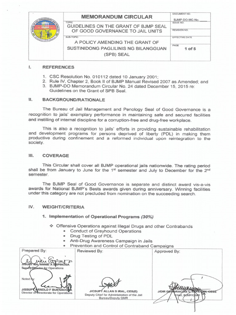 GUIDELINES ON THE _Grant_of_BJMP_Seal_of_good_Governance QUANTITATIVE | PDF