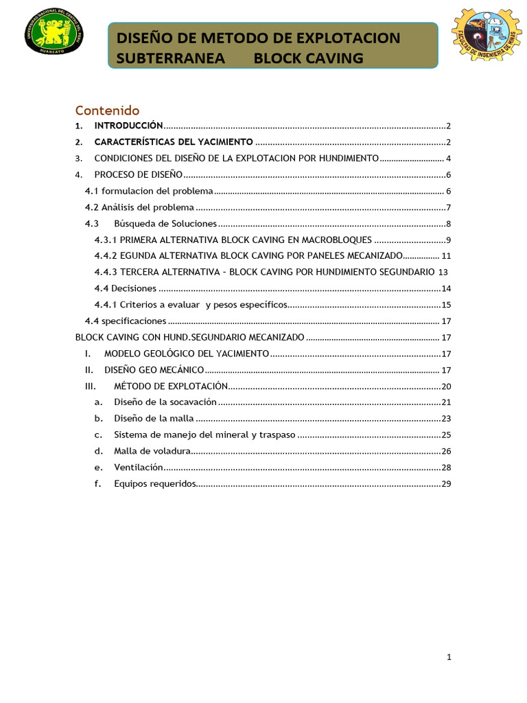 Diseño de Explotación Subterránea Block Caving | PDF | Minería ...