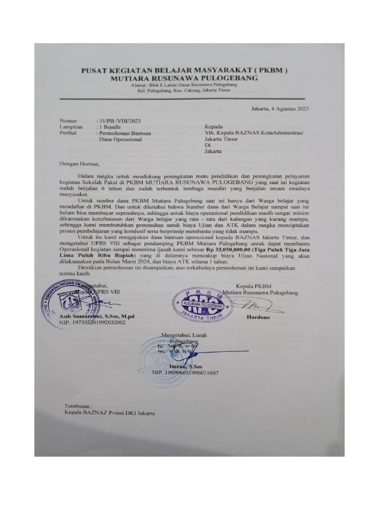 Proposal PKBM Baznas TTD Ok | PDF | Ilmu Sosial | Perjalanan