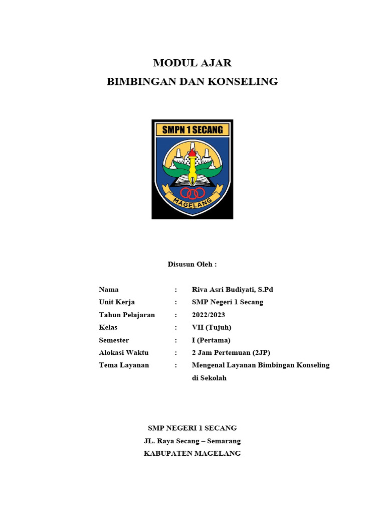 2 MODUL AJAR MENGENAL BIMBINGAN DAN KONSELING DI SEKOLAH SMT 1 | PDF
