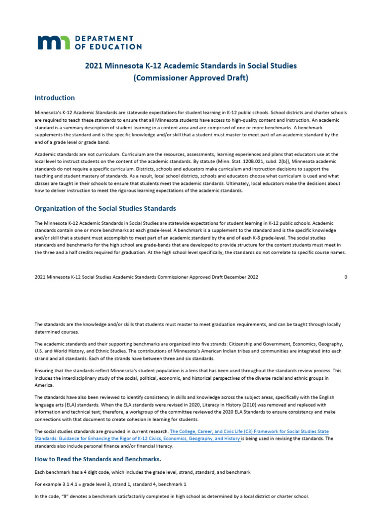 2021 Minnesota K-12 Academic Standards in Social Studies | PDF