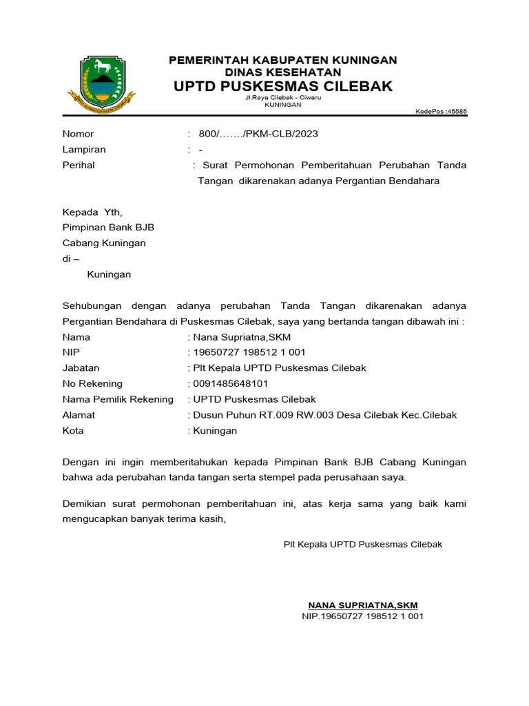 Permohonan Perubahan Tanda Tangan dan Stempel | PDF